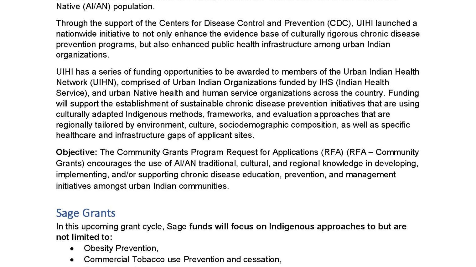 Sage Grants RFA and Guidance 2022–2023 – Urban Indian Health Institute