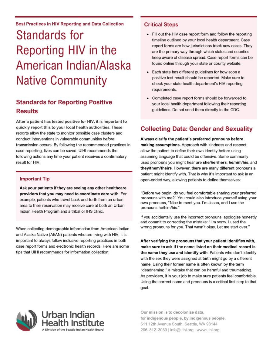 Standards for Reporting HIV in the American Indian/Alaska Native ...